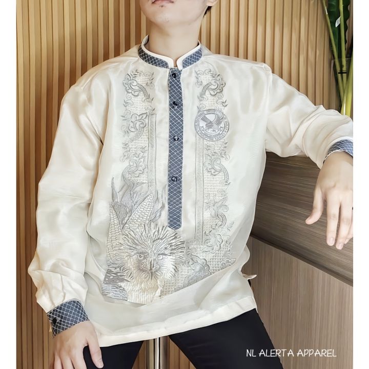 MODERN BARONG FOR MEN EAGLE EMBROIDERED CHINESE COLLAR | Lazada PH