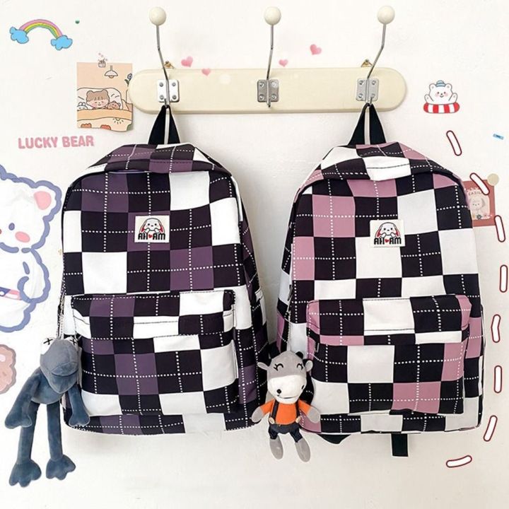 DFGY จุได้มาก กระเป๋าเป้สะพายหลังกระดานหมากรุก กระเป๋าสำหรับนักเรียน ตา ...