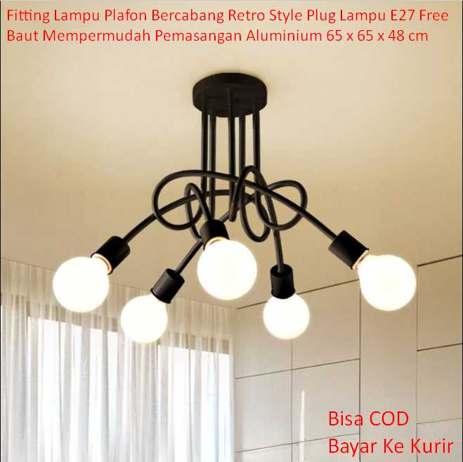 Fitting Lampu Plafon Bercabang Retro Style Plug Lampu E27 Free Baut ...
