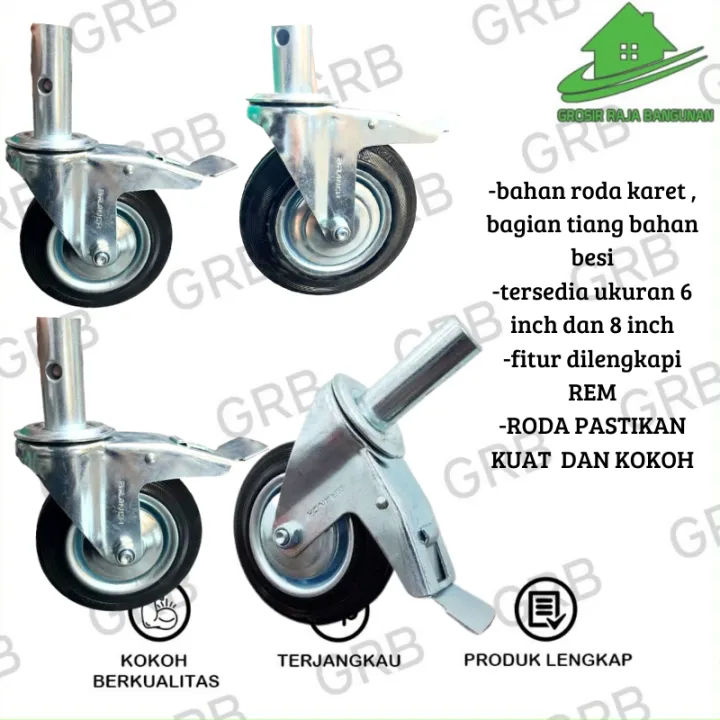 Roda scaffolding / roda steger (ada rem) / Roda Kastor Karet Hitam ...