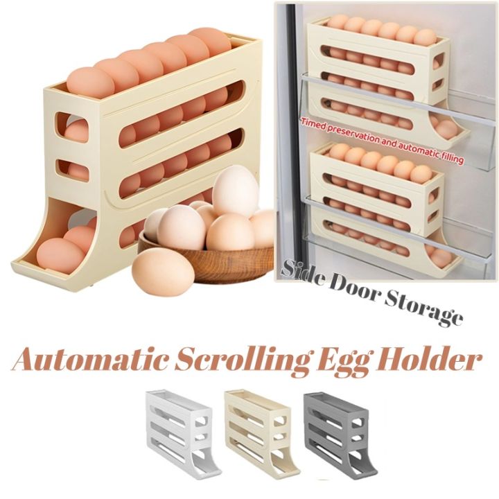 Fridge Automatic Scrolling Egg Holder Storage Box Space Saving ...
