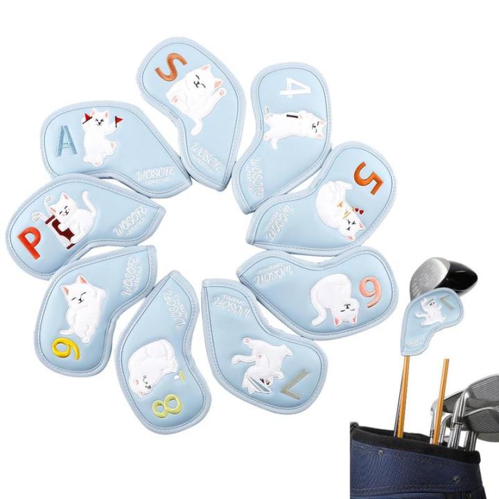 9Pcs Golf Headcovers Cute Cat Golf Club Head Covers PU Leather ...