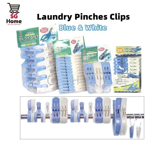 Plastic Clothes Clips / Laundry Pinches Clips Blue & White / Laundry ...