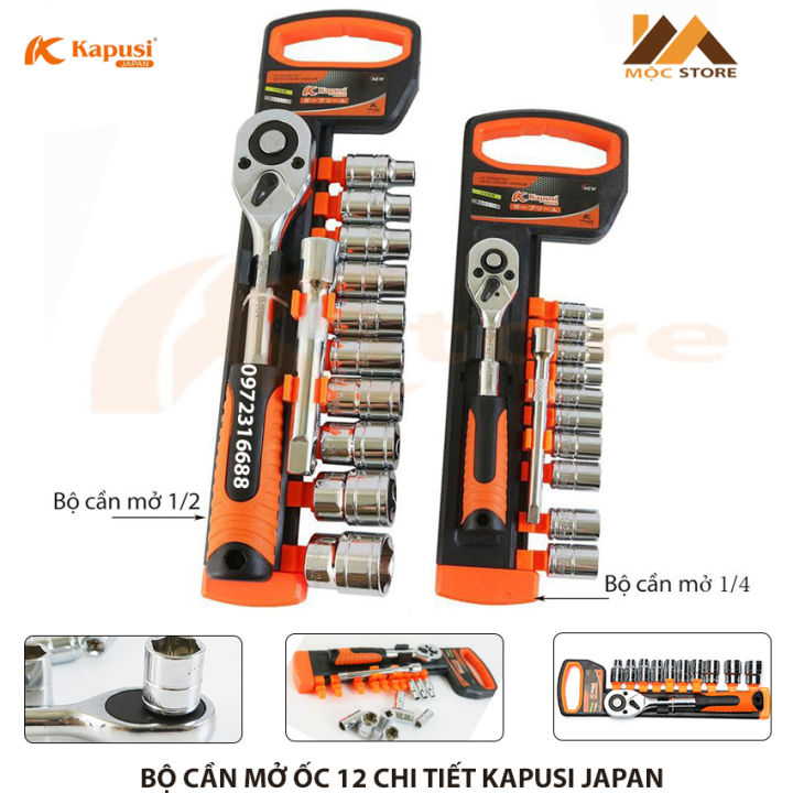 BỘ TUÝP KHẨU 12 CHI TIẾT KAPUSI JAPAN K-9811- BỘ TAY VẶN KÈM KHẨU VẶN ỐC, CÓ CẦN PHỤ TĂNG GIẢM ...