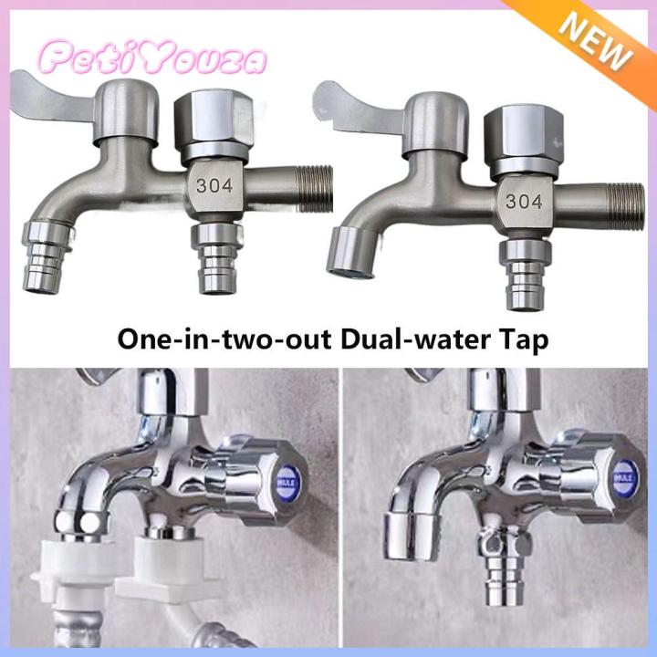 PETIYOUZA One-in-two-out Double Water Outlet Tap Stainless Steel Dual ...
