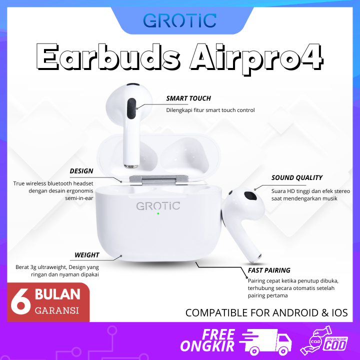 GROTIC TWS Bluetooth Headset Earphone True Wireless Stereo Semi-In-Ear ...