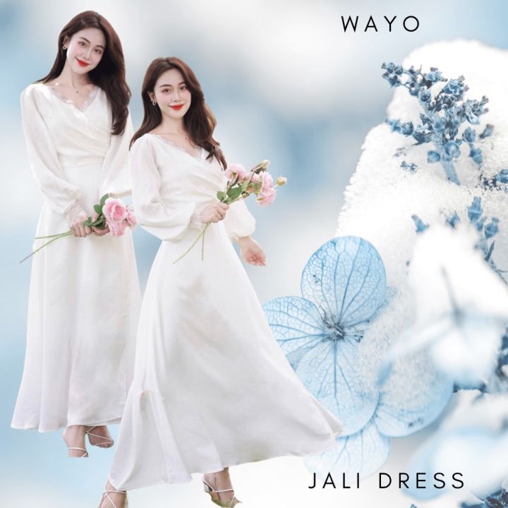 [Jali Dress] Đầm WAYO cô dâu maxi trắng dài tay phối ren chụp hình cưới ...