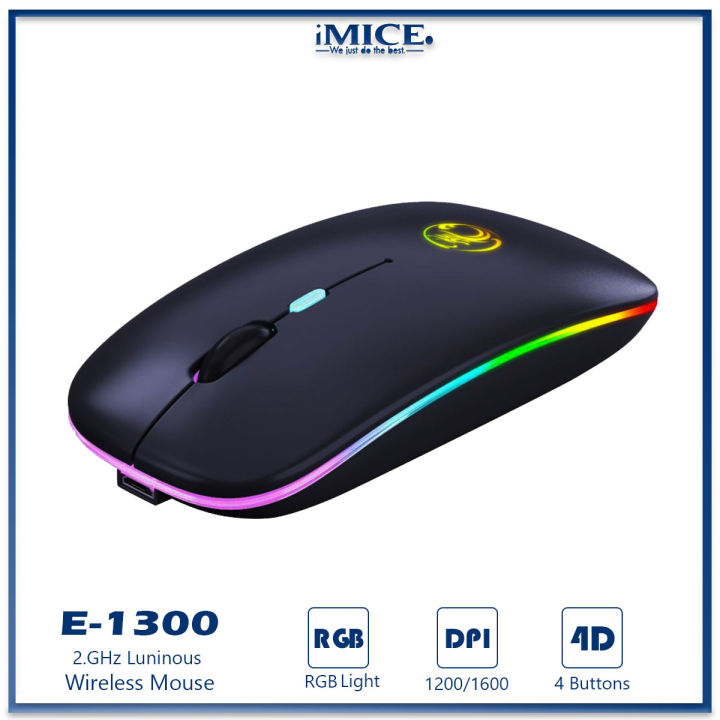 iMICE E1300 Wireless Mouse Bluetooth 5.1 USB 2.4 Rechargeable Silent ...
