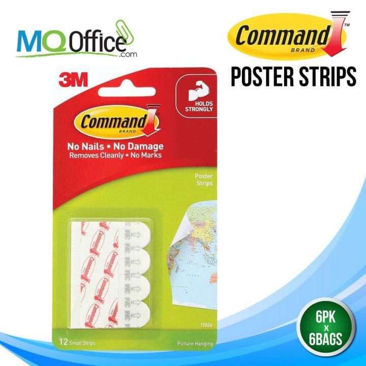 3M Command 17024 ANZ Poster Strips (12 Strips/Pck) Wall Adhesive Poster ...