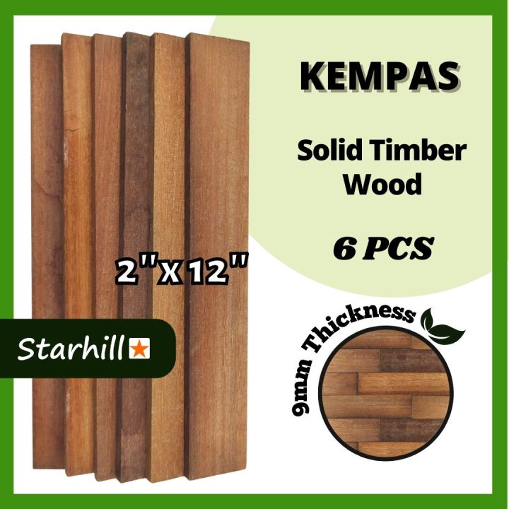 6 PCS Kempas 305mm (L) x 46 / 49mm (W) x 9mm (T) 2"x12" Solid Timber ...