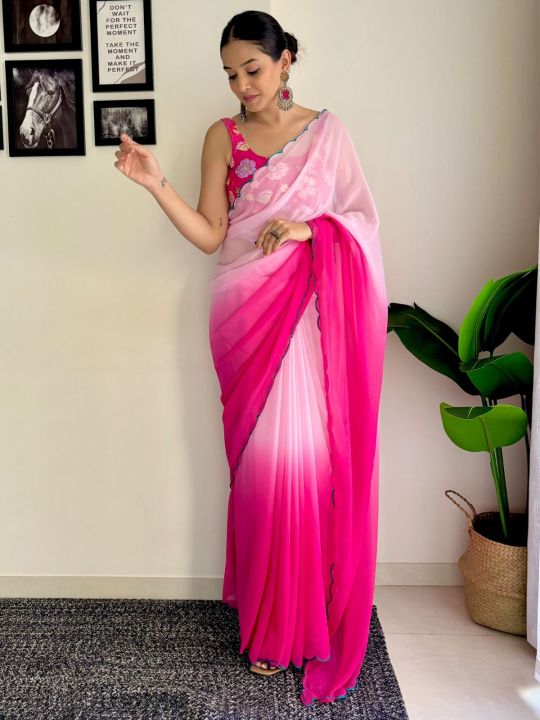 (Stok sedia) Georgette Saree baru dengan sempadan Aari yang indah dan ...