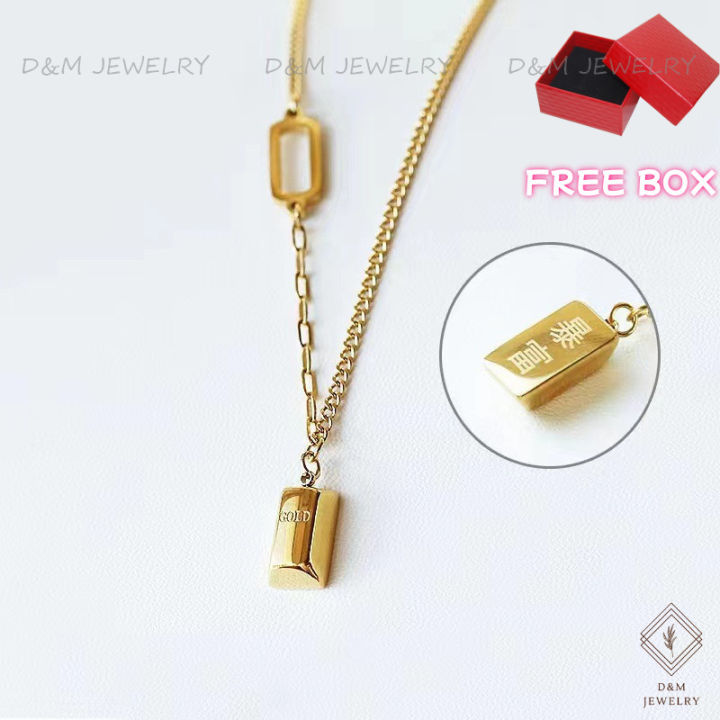 18k Rich Golden small gold brick necklace small gold bar pendant ...