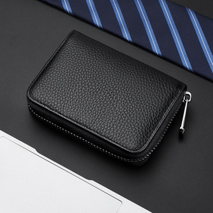Genuine Leather Credit Card Holder Zipper Bag Men and Women Fashion ID ...
