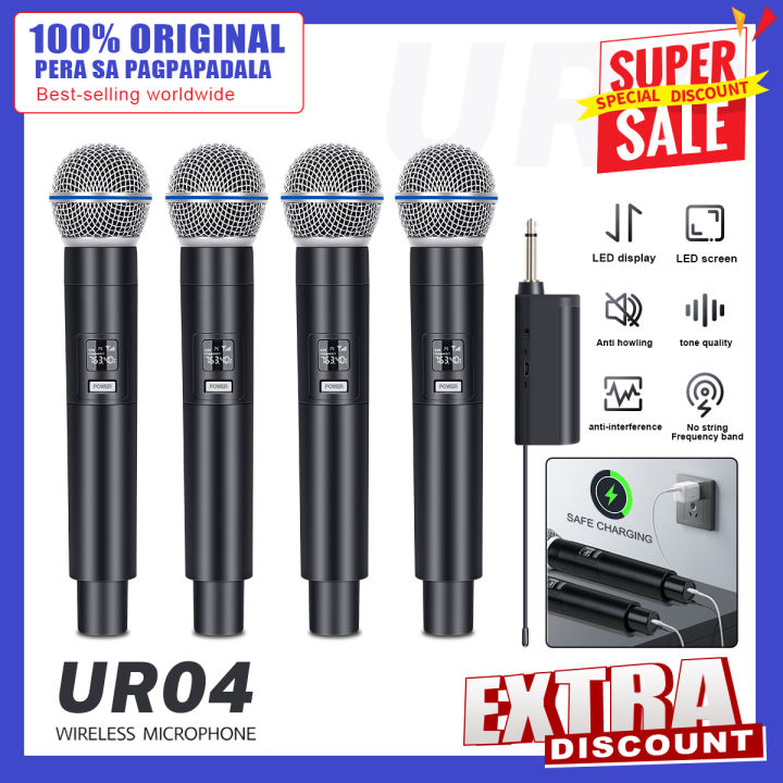 UR04 UHF wireless na mikropono 5V charging libreng rechargeable na baterya Plug and Play 6.5MM ...