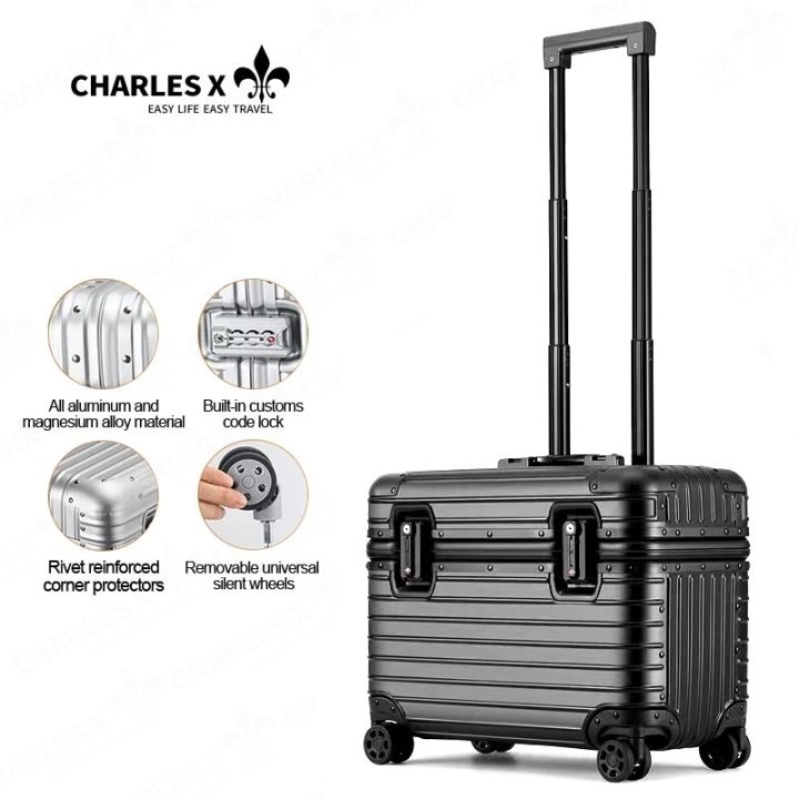 CHALES X All aluminum luggage, 16/18 "luggage, horizontal luggage, flip ...