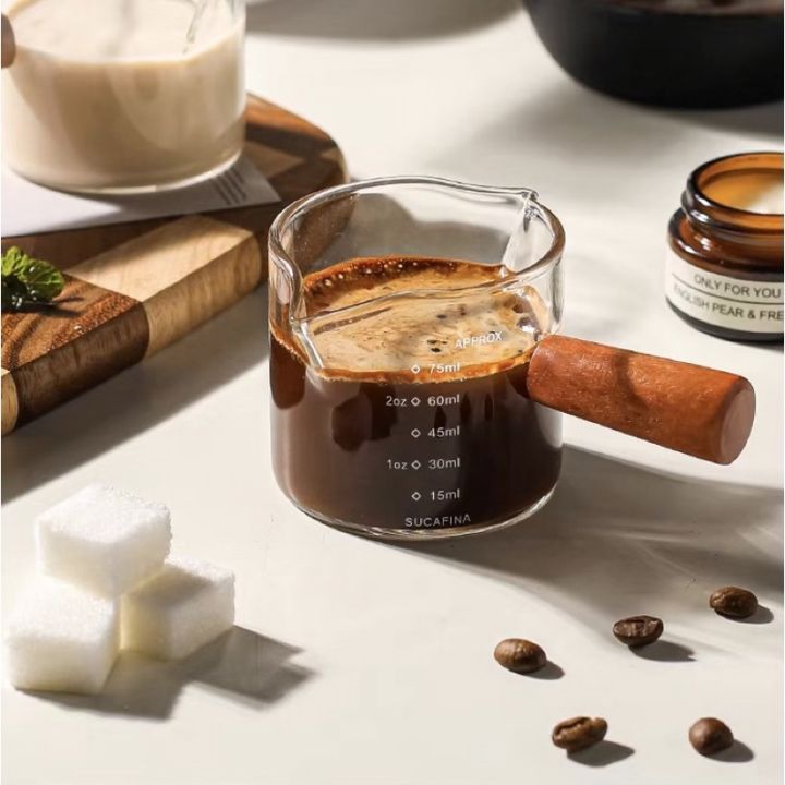 75ml Coffee Shots Espresso shot Glass Measuring Cup with Wooden Handle ...