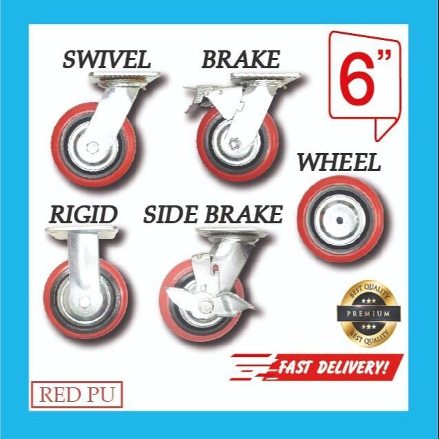 6'' (150mm) EXTRA HEAVY DUTY PU SWIVEL/RIGID/BRAKE CASTOR/CASTER ROLLER ...