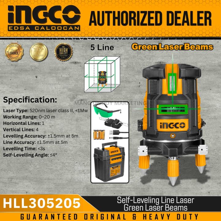 INGCO HLL305205 Self-Leveling Line Laser Green Laser Beams 0~20m ...