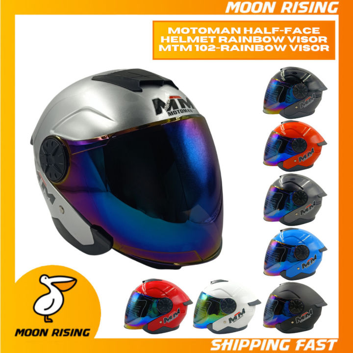 MOTOMAN HALF FACE HELMET RAINBOW VISOR MTM-102-RAINBOW MOTORCYCLE ...
