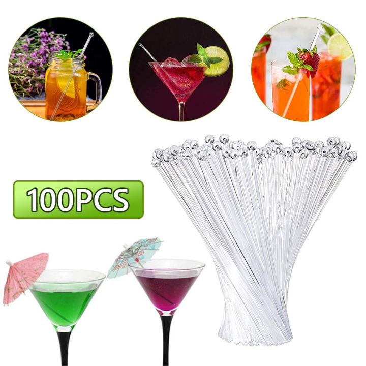 100Pcs Round Head Plastic Mixing Sticks Coffee Cocktail Drink ...