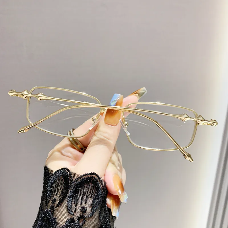 Rectangular Photochromic Anti Radiation Eyeglasses Small Metal Frames ...