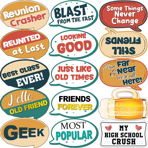 Reunion photobooth props callout 15pcs set in 1.5 mm sintraboard ...
