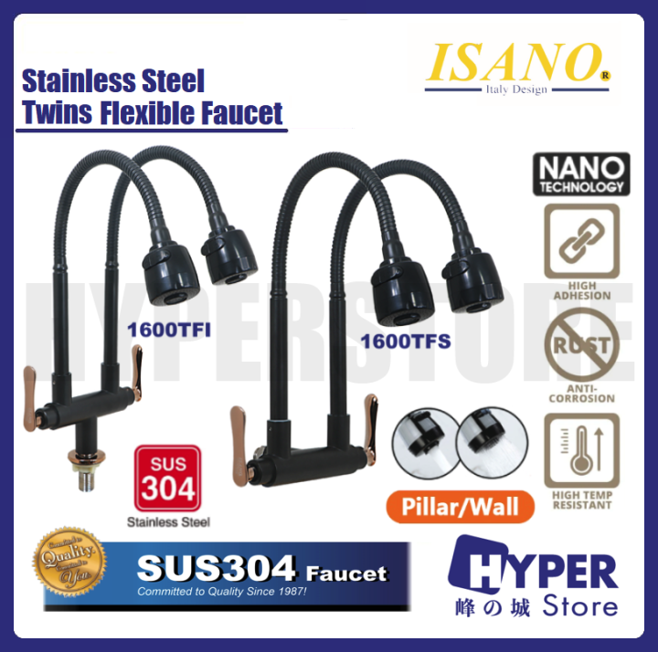SUS304 Stainless Steel Twins Flexible Faucet / Pillar Sink Tap / Wall ...