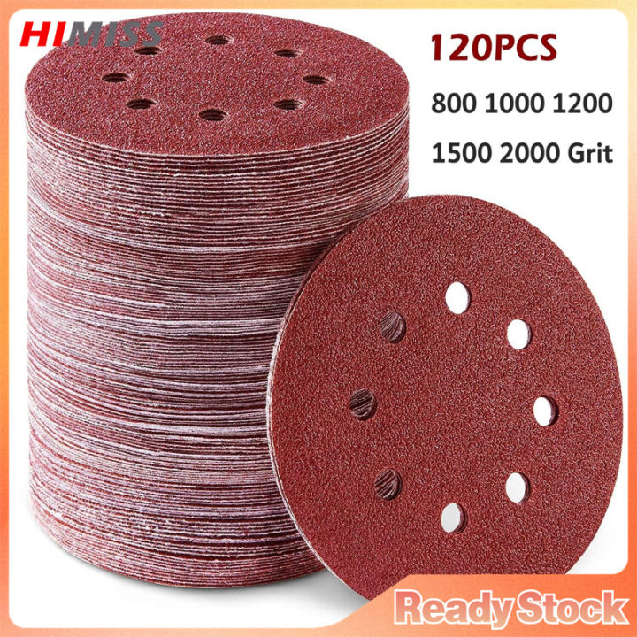 HIMISS 120pcs 5 Inch Sanding Disc 800-2000 Grit 8 Hole Hook Loop ...