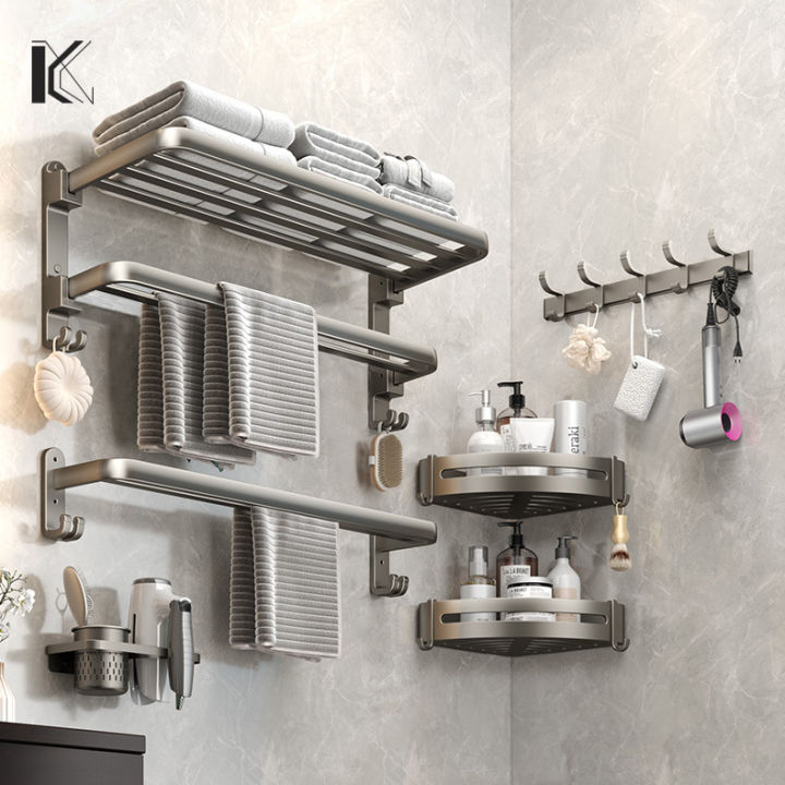 KORMES Nordic towel holder for bathroom Stainless corner shelves rack ...