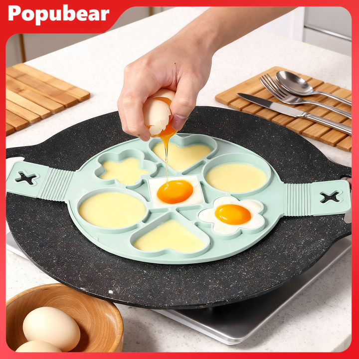 Silicone Egg Pancake Ring Pancake Maker Mold 7-Cavity Egg Cooker Ring ...