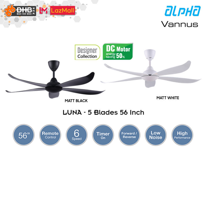 Alpha Vannus Luna 5B/56 Ceiling Fan 5 Blades 56 Inch 5 Speeds - LUNA5B ...
