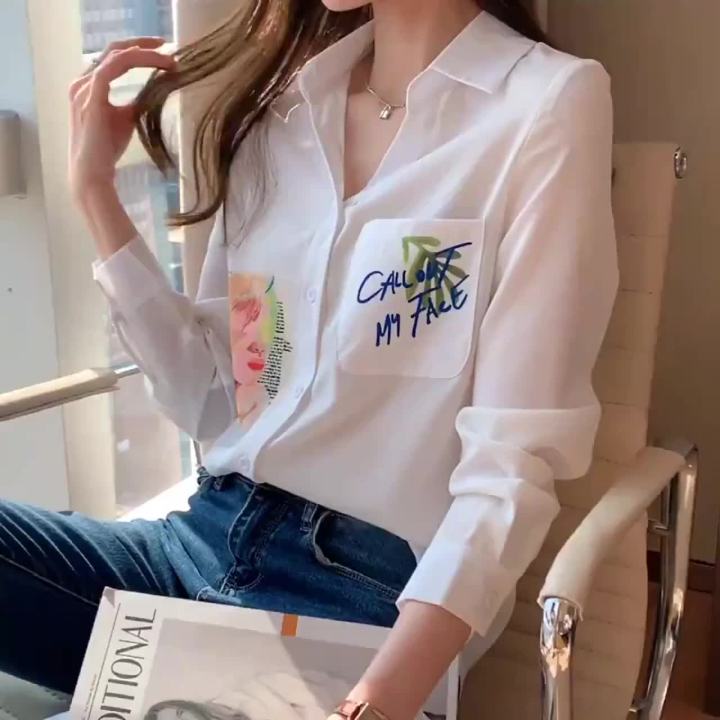 FE2023 ฤดูใบไม้ผลิใหม่เสื้อเชิ้ตผู้หญิงแขนยาวใส่ด้านในและด้านนอกแฟชั่นเสื้อชีฟองเสื้อดีไซน์เฉพาะ ...