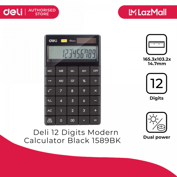 Deli 12 Digits Modern Calculator Black E1589 [75281589P] | Lazada PH