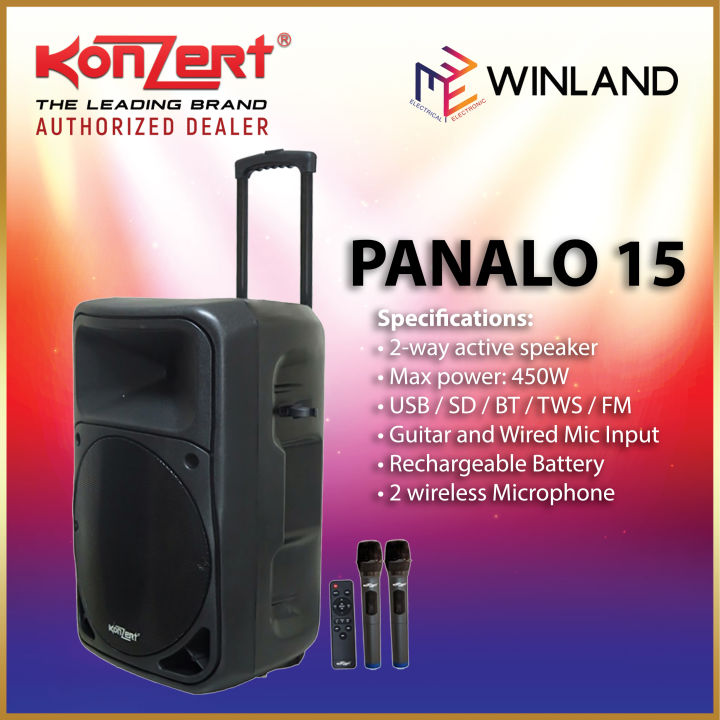 KONZERT by Winland 15inch 5500W Portable Trolley Speaker with USB/SD ...