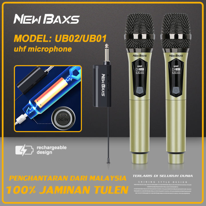 NewBaxs UB01/UB02/UB04 ไมโครโฟนไร้สาย 2 ไมโครโฟนแบบใช้มือถือ 50M ระยะทางรับ UHF FM Cyclic ชาร์จ ...