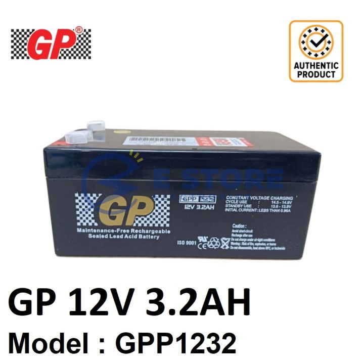 GENUINE GP 12V 3.2Ah Rechargeable Sealed Lead Acid Battery - GPP1232 ...