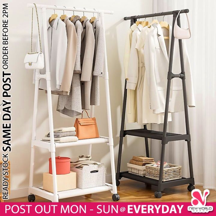 𝗪𝗜𝗧𝗛 𝟰 𝗪𝗛𝗘𝗘𝗟𝗦 》Triangle Clothes Rack Movable Garment Hanger Hanging ...