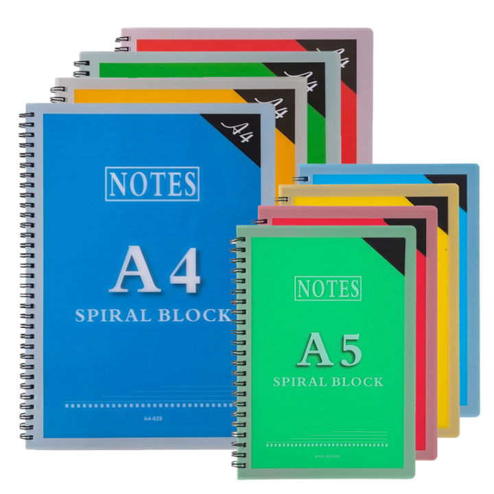 68-Sheet Spiral Notebook with Plastic Cover A4/A5 Sizes Lined Pages Blue Green Yellow Red ...