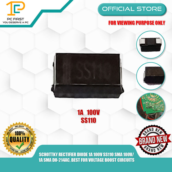 PC FIRST SCHOTTKY RECTIFIER DIODE 1A 100V SS110 SMA 100V/1A SMA DO-214AC, BEST FOR VOLTAGE BOOST ...