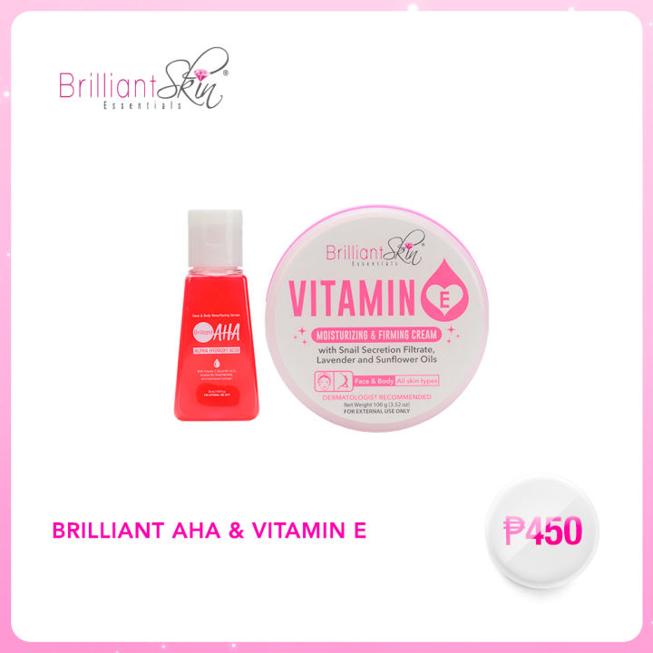BUNDLE of Brilliant Skin AHA Face and Body Serum and Vitamin E Cream ...