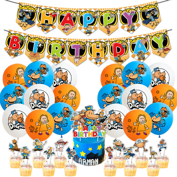 Dog Man Birthday Theme: HBD Banner, Cake Toppers and Theme Balloons ...
