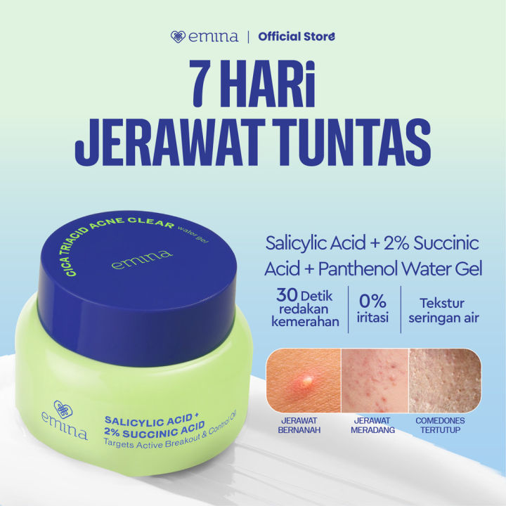 EMINA Cica Triacid Acne Clear Water Gel with Salicylic Acid + Succinic ...