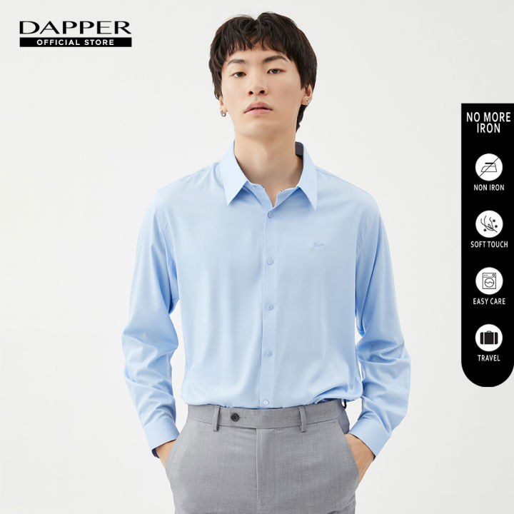 DAPPER เสื้อเชิ้ตแขนยาว NO MORE IRON ทรง Regular Fit สีฟ้า | Lazada.co.th