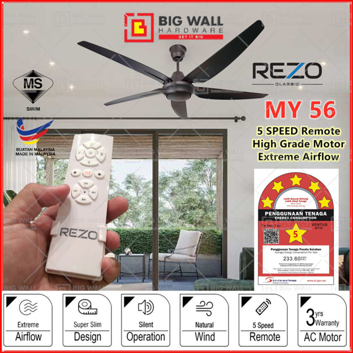 Rezo Ventus Ceiling Fan MY56 56 Inch 5 ABS Blades Heavy Duty AC Motor 5 ...