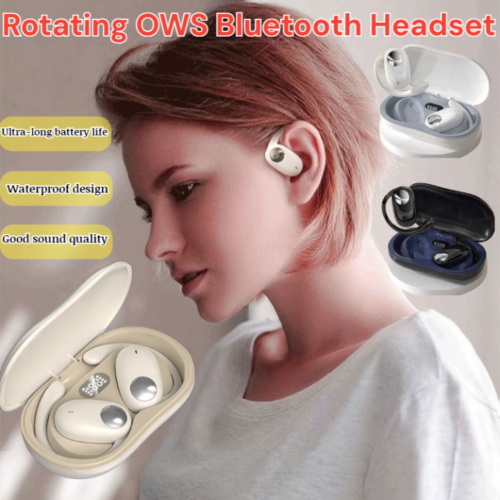 180° Rotating Open OWS Bluetooth Headset Tiny Mini Wireless Headsets Sports Stereo Bluetooth 5.3 ...