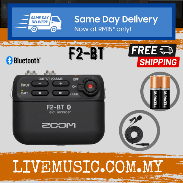 Zoom F2-BT Field Recorder With Lavalier Microphone And Bluetooth Control With LMF-2 Lavalier Mic ...