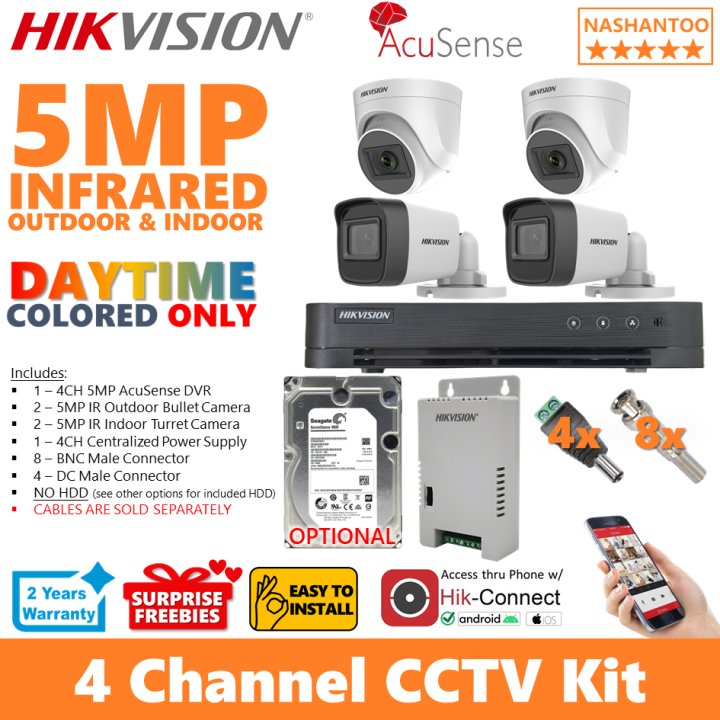 Hikvision 4Channel 5MP AcuSense IR 4Cameras (2 Outdoor Bullet, 2 Indoor ...