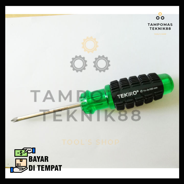 Obeng Plus TEKIRO 2x100mm Gagang karet Panjang 21cm Hijau | Lazada ...