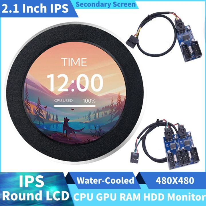 2.1 Inch IPS Secondary Screen USB Water-Cooled Round Display LCD CPU GPU RAM HDD Monitoring ...