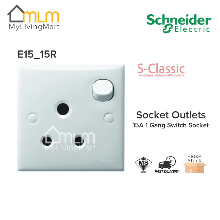 Schneider S-Classic Clipsal 15A 1 Gang Switched Socket 3 Pin Socket ...